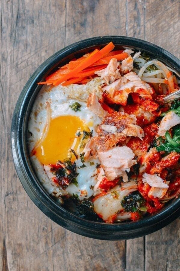 Salmon Bibimbap Korean Rice Bowl Recipe - The Woks of Life