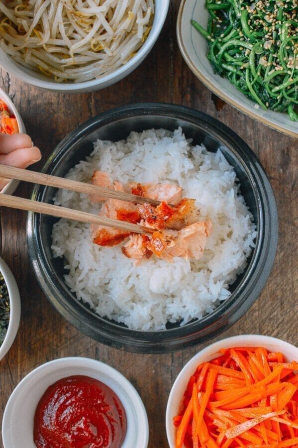Salmon Bibimbap Korean Rice Bowl Recipe - The Woks of Life