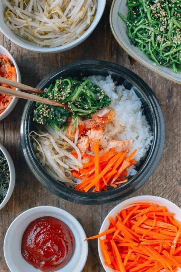 Salmon Bibimbap Korean Rice Bowl Recipe - The Woks of Life