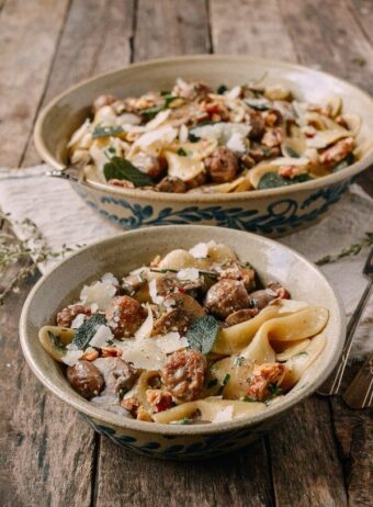 Winter Pasta w/ Sausage Meatballs, Walnuts, & Crispy Sage