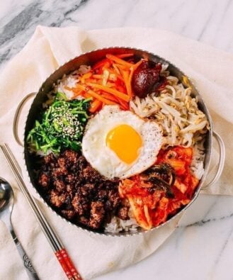 Salmon Bibimbap Korean Rice Bowl Recipe - The Woks of Life