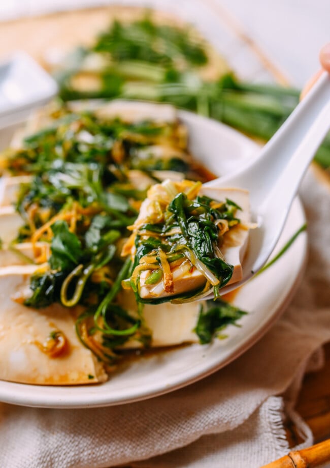 Cantonese-Style Steamed Tofu with Ginger & Scallions - The Woks of Life
